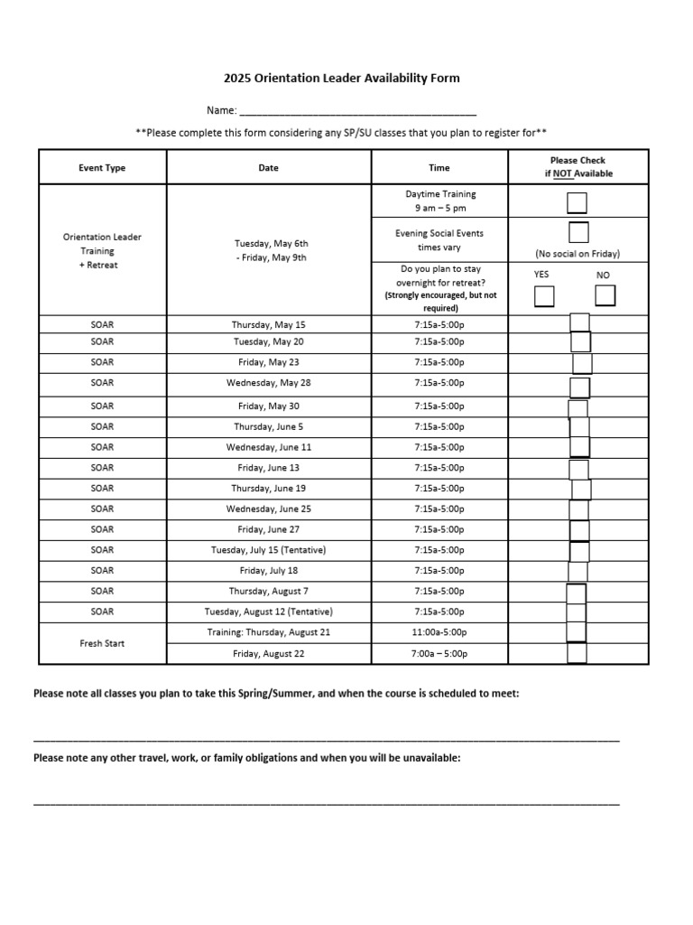 2025 New and Returning OL Availability Form | PDF
