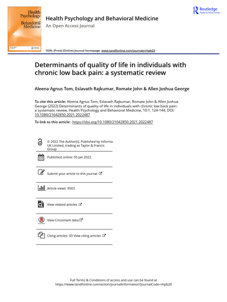 Determinants of Quality of Life in Individuals With Chronic Low Back ...