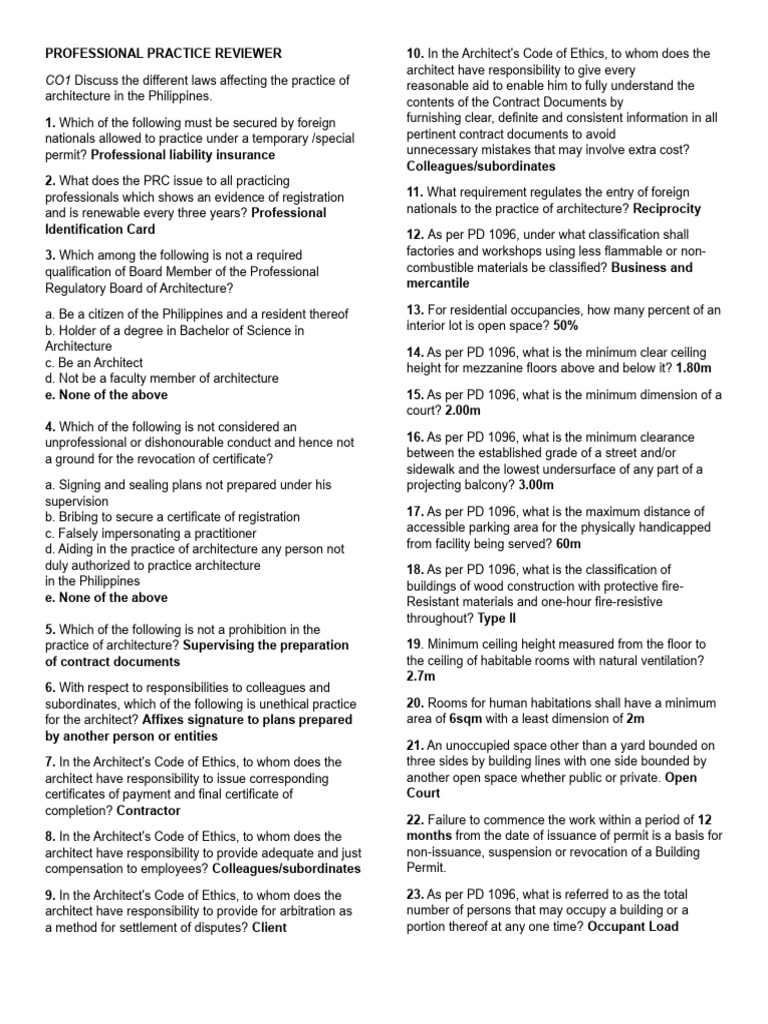 Professional Practice Reviewer | PDF | Employment | Architect