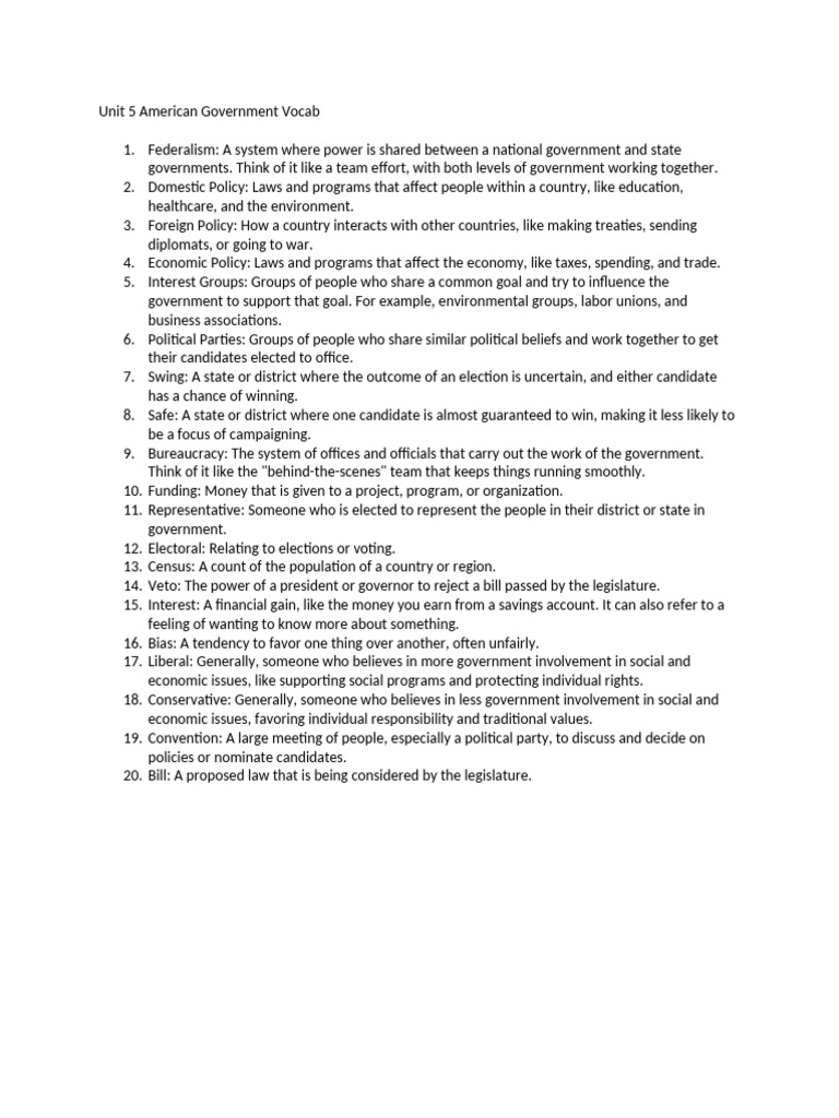 American Government Vocabulary Guide | PDF | Federal Government Of The ...