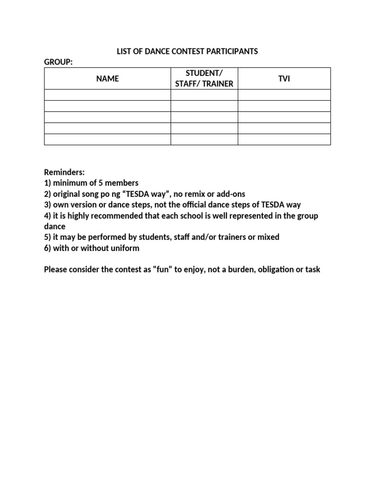 Dance Contest Participant Guidelines | PDF