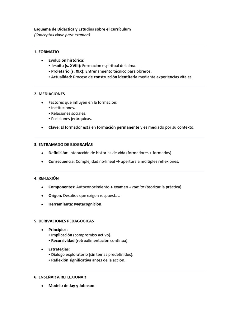 Esquema de Didáctica y Estudios sobre el Currículum | PDF