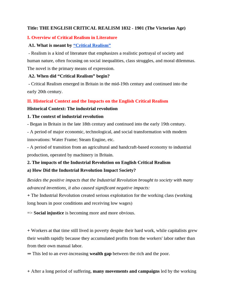 THE ENGLISH CRITICAL REALISM - Group 5 | PDF | North And South (Gaskell ...