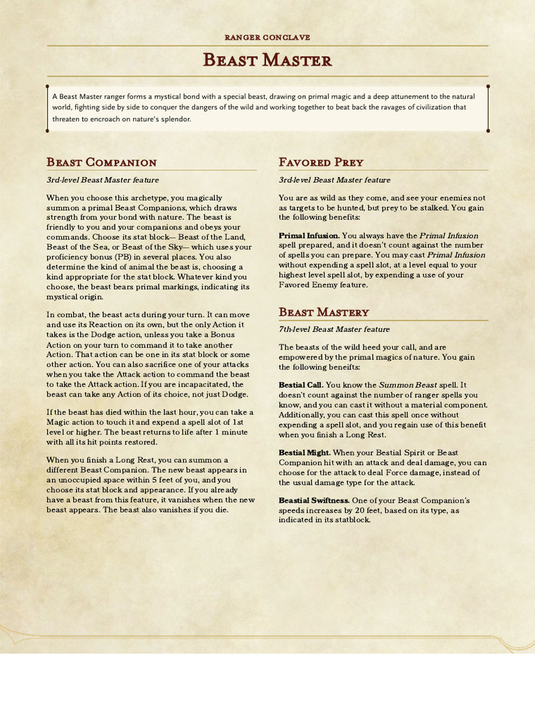 Ranger Beast Master Conclave Guide | PDF