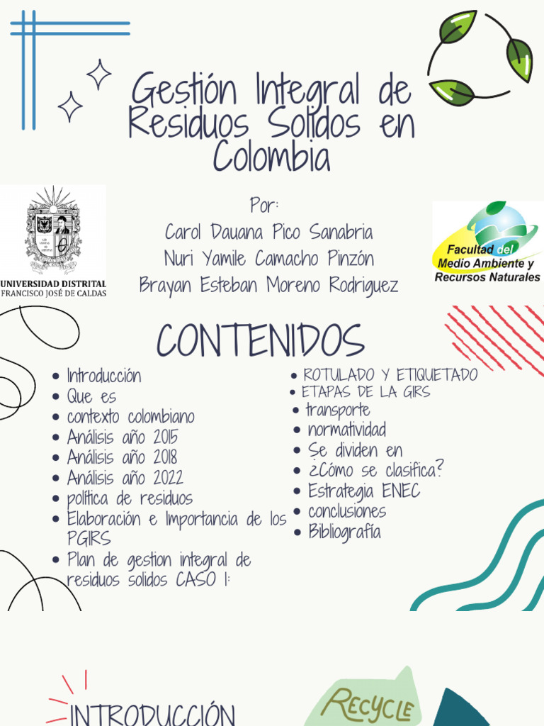 Presentación Gestion Integral de Residuos Solidos en Colombia | PDF | Residuos | Reciclaje