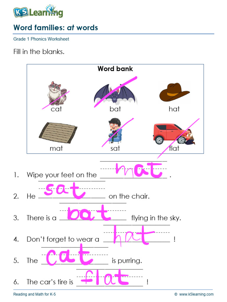 Grade 1 Word Families Worksheet | PDF