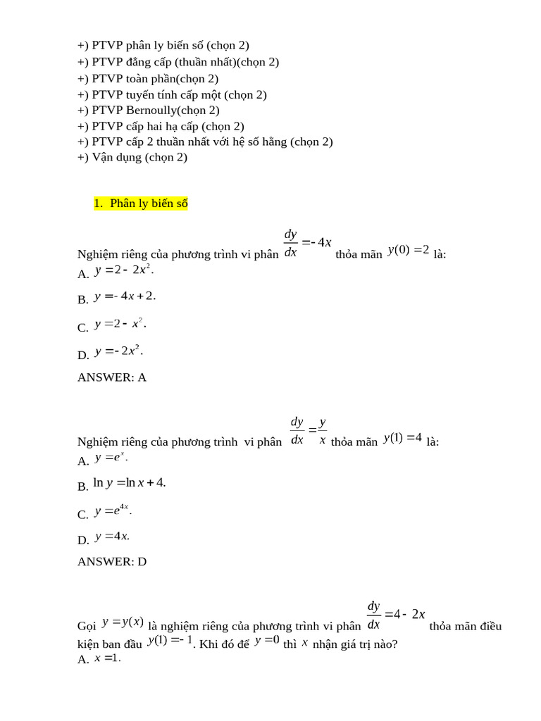 Câu hỏi trắc nghiệm PTVP- Hue | PDF