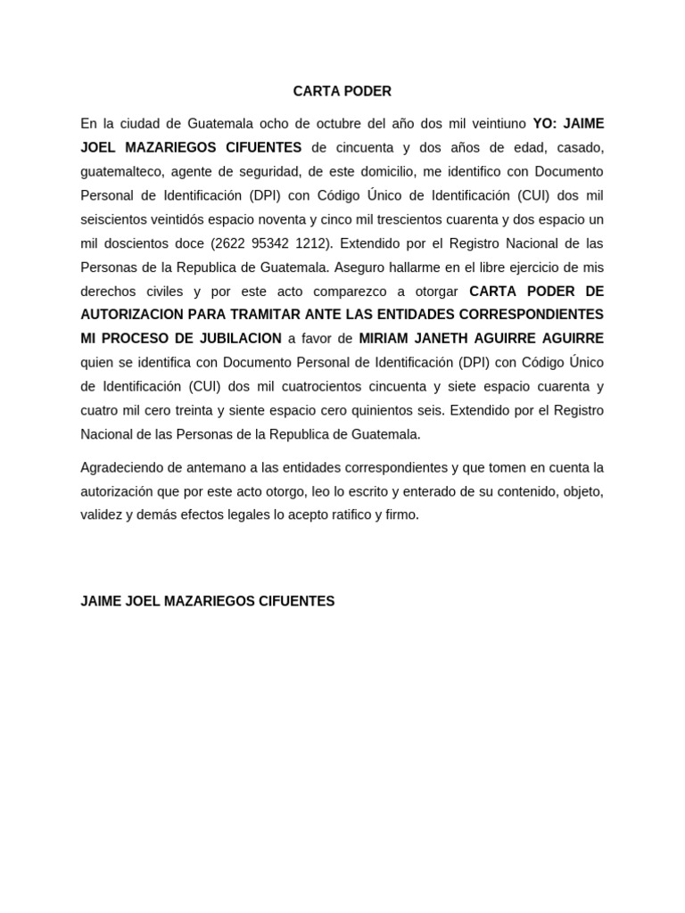 Carta Poder para Proceso de Jubilación | PDF
