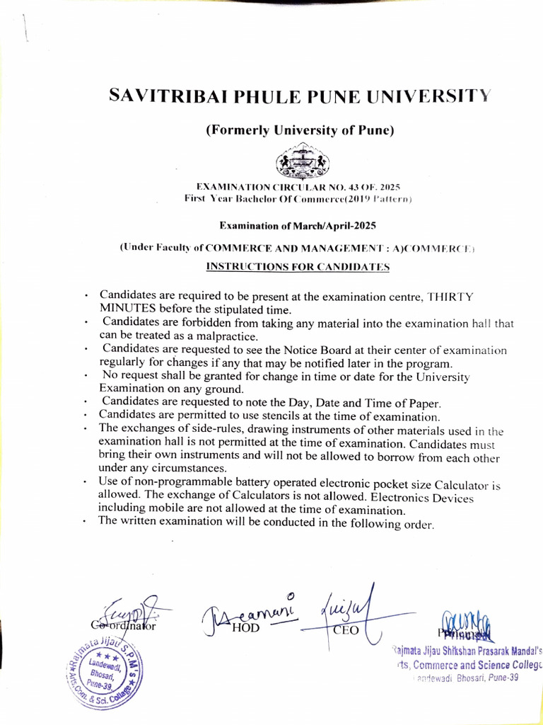 Exam Timetable FYB. Com Sem - 1 Backlog Exam 2019 Pattern | PDF ...