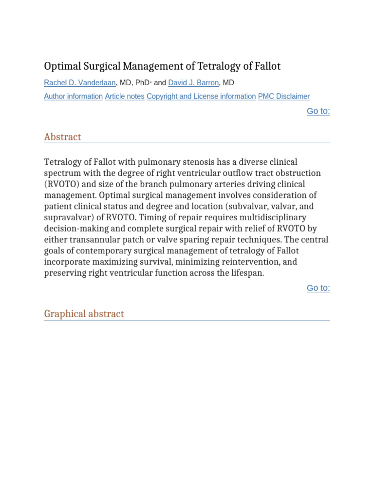 Optimal Surgical Management of Tetralogy of Fallot | PDF | Congenital ...