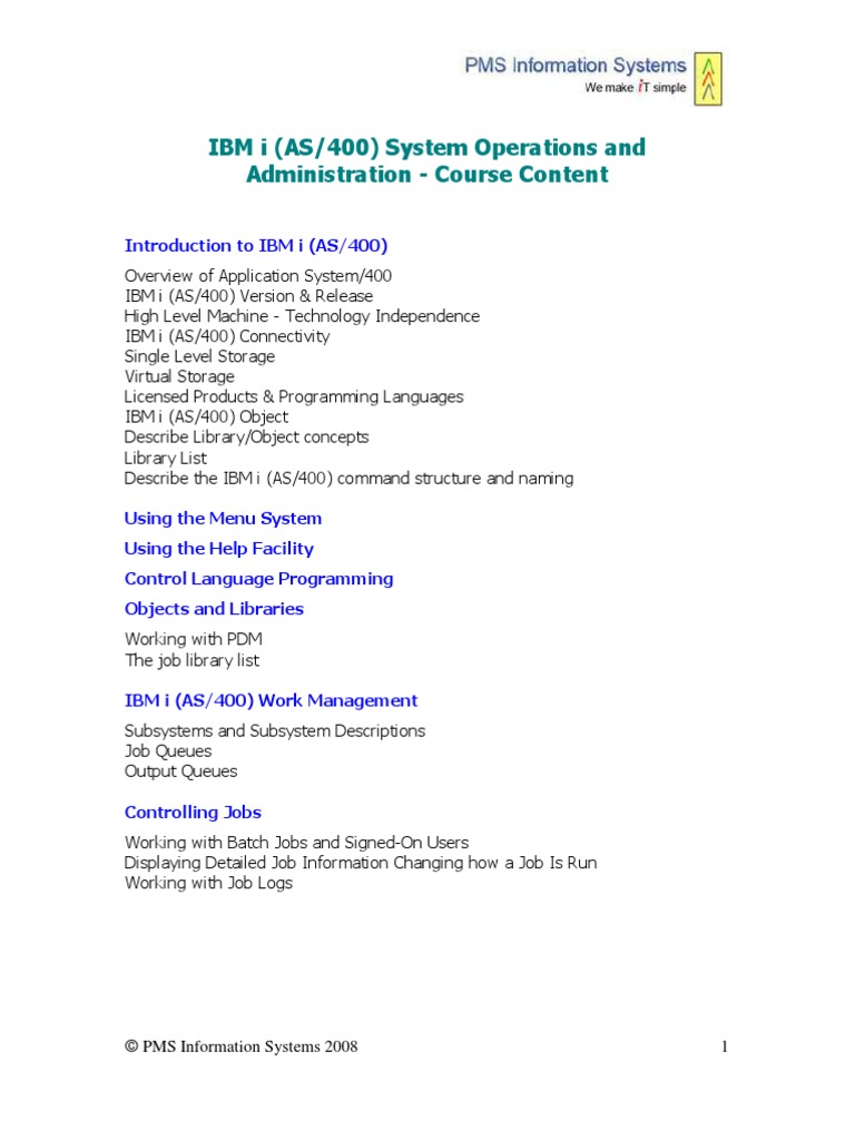 IBM I (AS/400) System Operations and Administration - Course Content ...