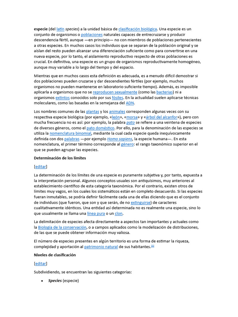 Definición y clasificación de especies | PDF | Especies | Biología