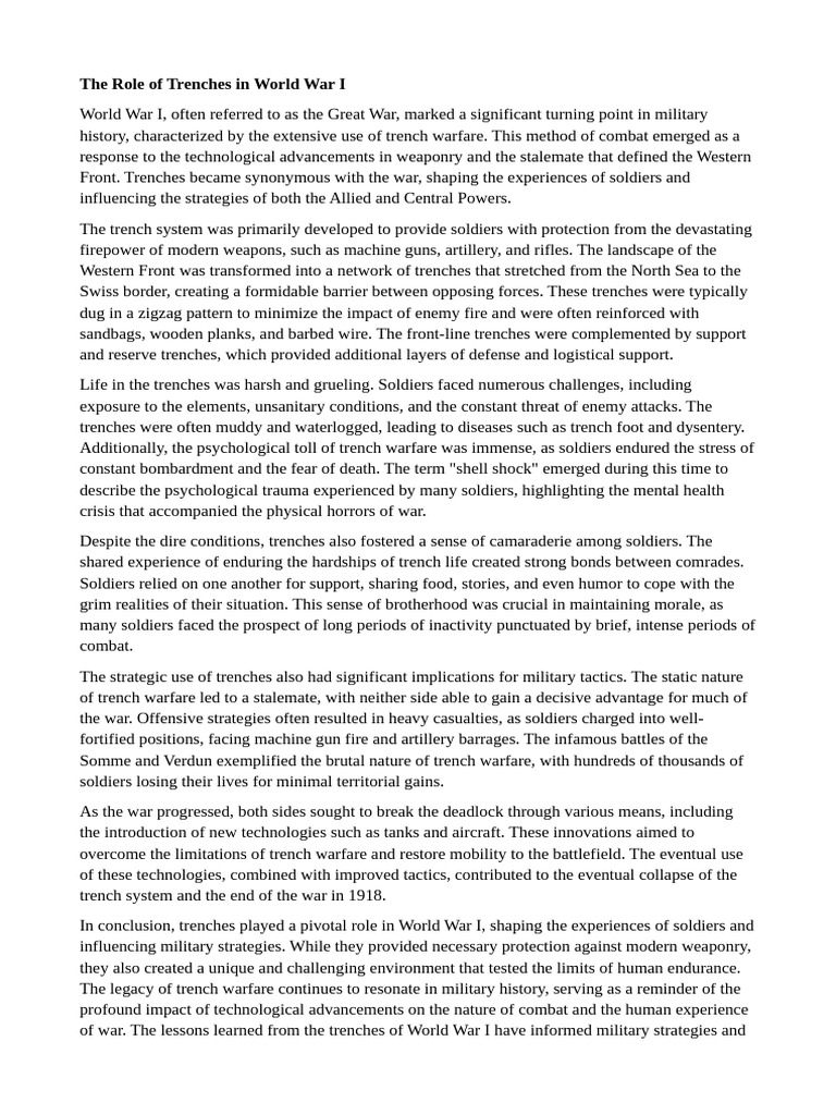 Trench Warfare in World War I Explained | PDF | Trench Warfare ...