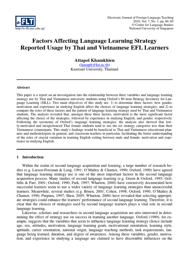 Factors Affecting Language Learning Stra | PDF | Schools | English As A ...