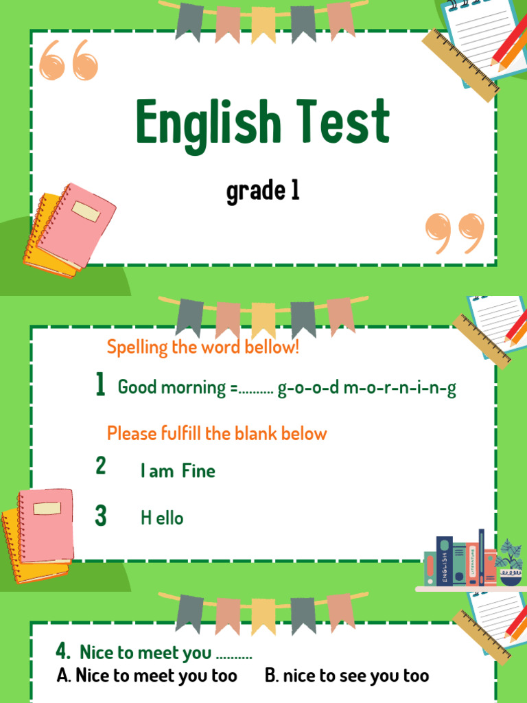 English Test Grade 1 Unit 1 2024 | PDF
