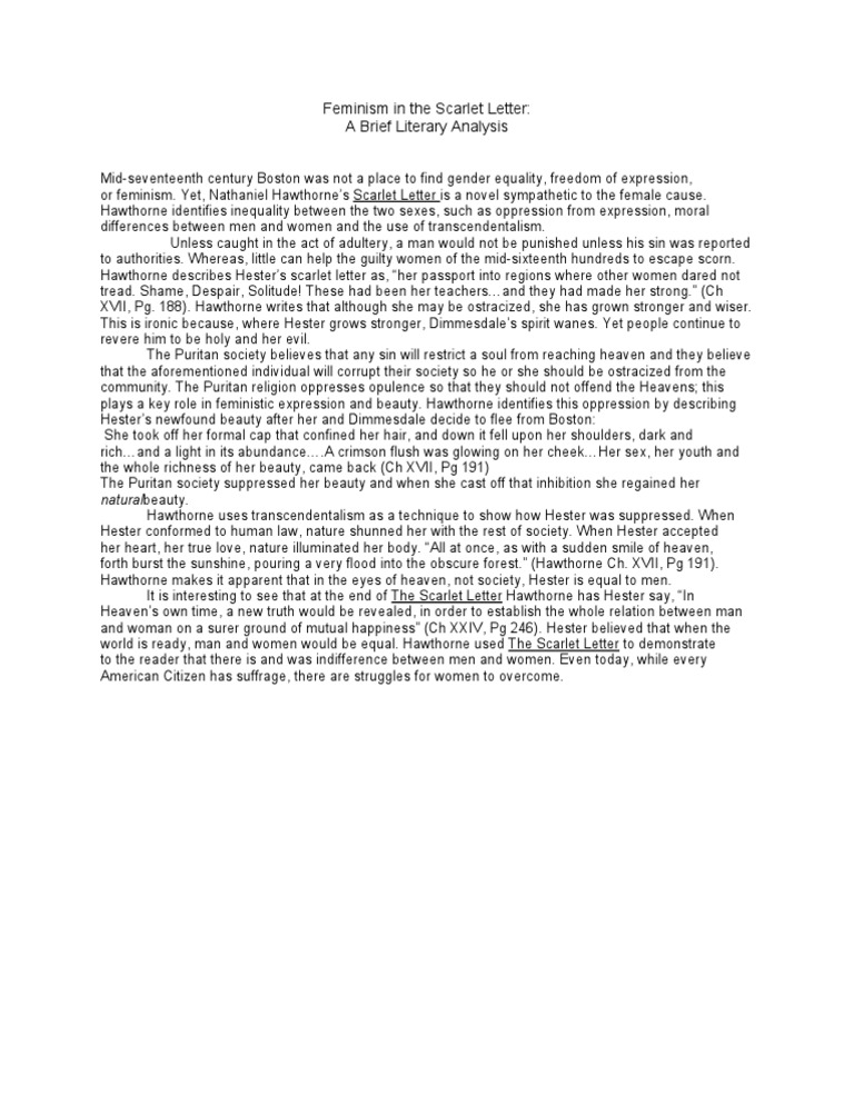 Feminism in The Scarlet Letter A Brief Literary Analysis | PDF | The ...