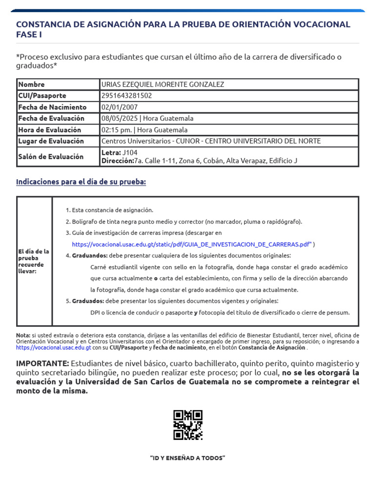 Constancia de Asignación - USAC | PDF