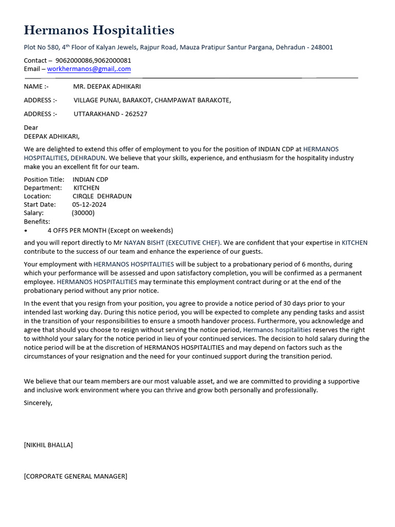 Deepak Adhikari Offer Letter | PDF