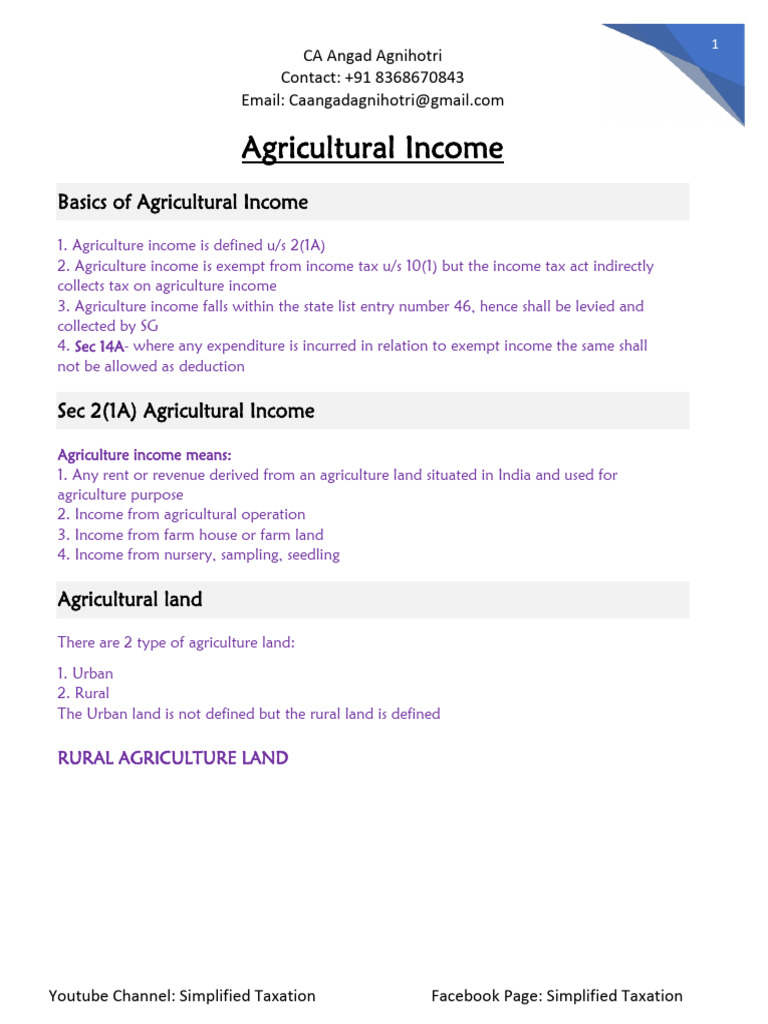 Agricultural Income Overview and Cases | PDF | Depreciation | Taxes