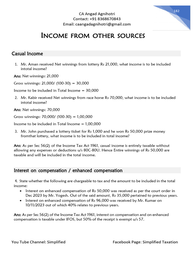 Income Tax on Casual Income and Gifts | PDF | Dividend | Equity (Finance)