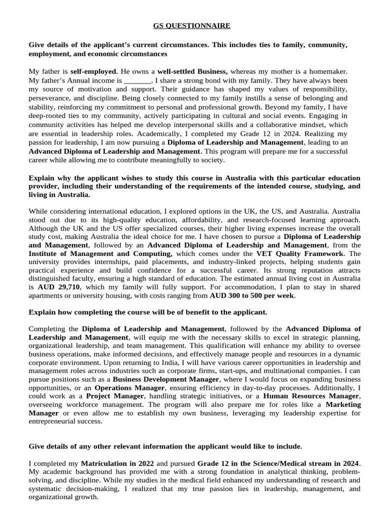 GS QUESTIONNAIRE - Machaan | PDF | Leadership | Business