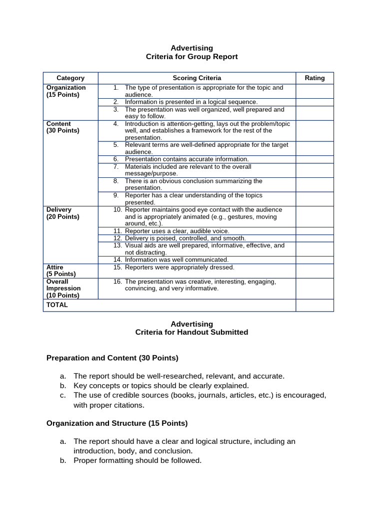 Group-Report-Handout-Criteria | PDF | Information | Cognitive Science