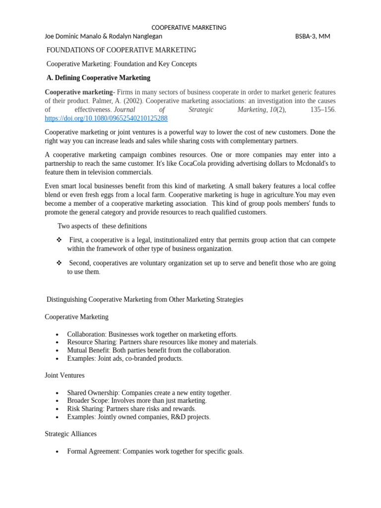 Foundations of Cooperative Marketing | PDF | Marketing | Cooperative