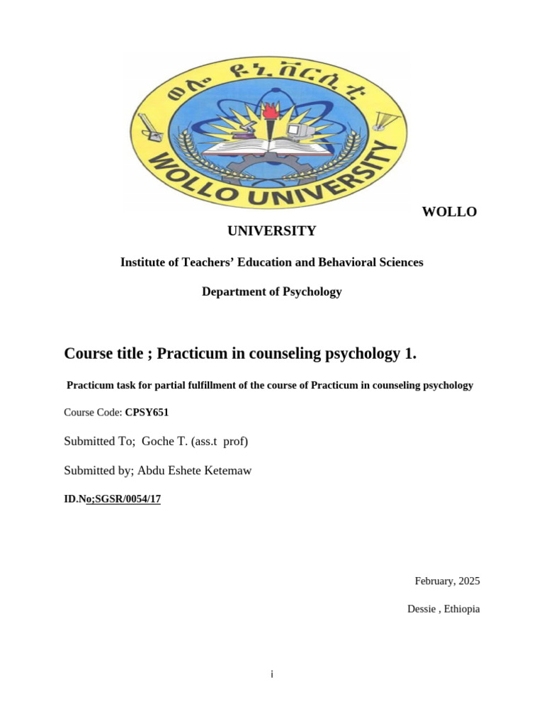 Counseling Psychology Practicum Report | PDF | Psychotherapy | Counseling Psychology