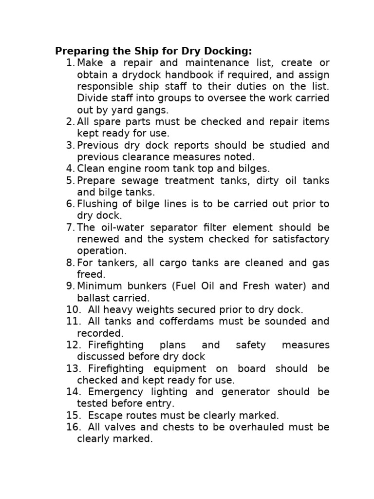 Preparing The Ship For Dry Docking | PDF