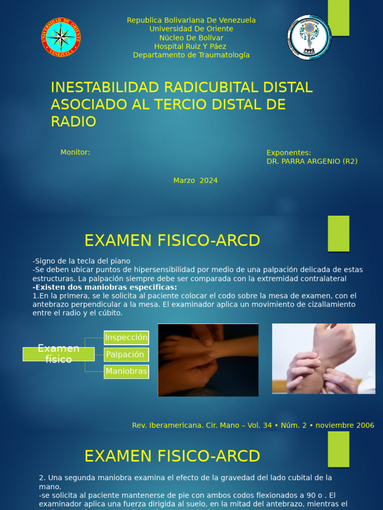 Inestabilidad Radicubital Distal: Diagnóstico | PDF | Mano | Codo