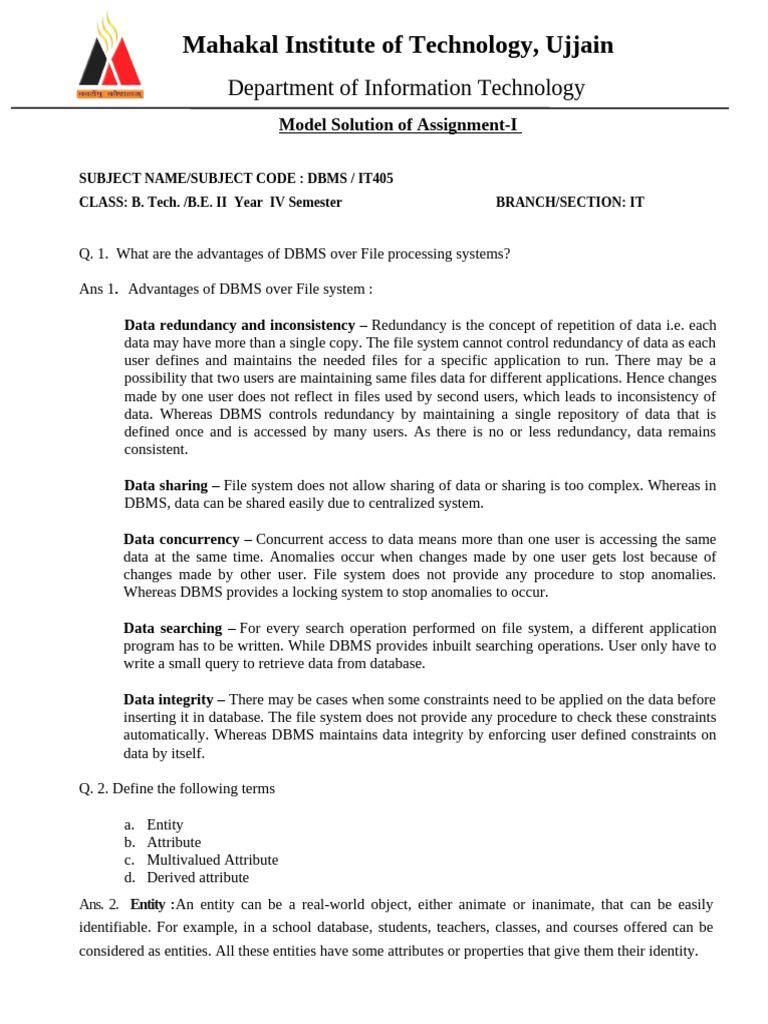 DBMS ASSIGNMENT - 25. Model Solution of Assignment I | PDF | Relational Model | Databases