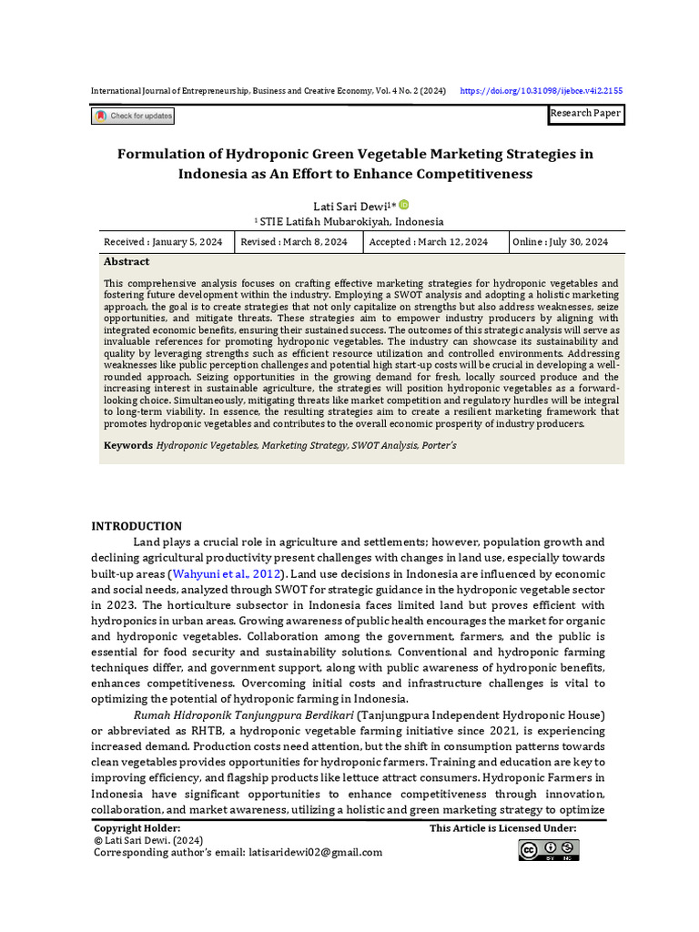 Formulation of Hydroponic Green Vegetable Marketin | PDF | Strategic ...