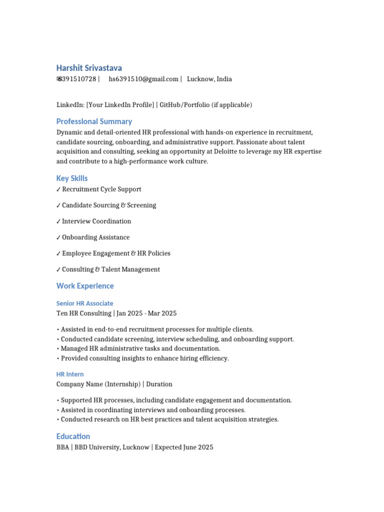 Harshit Srivastava Resume Deloitte | PDF