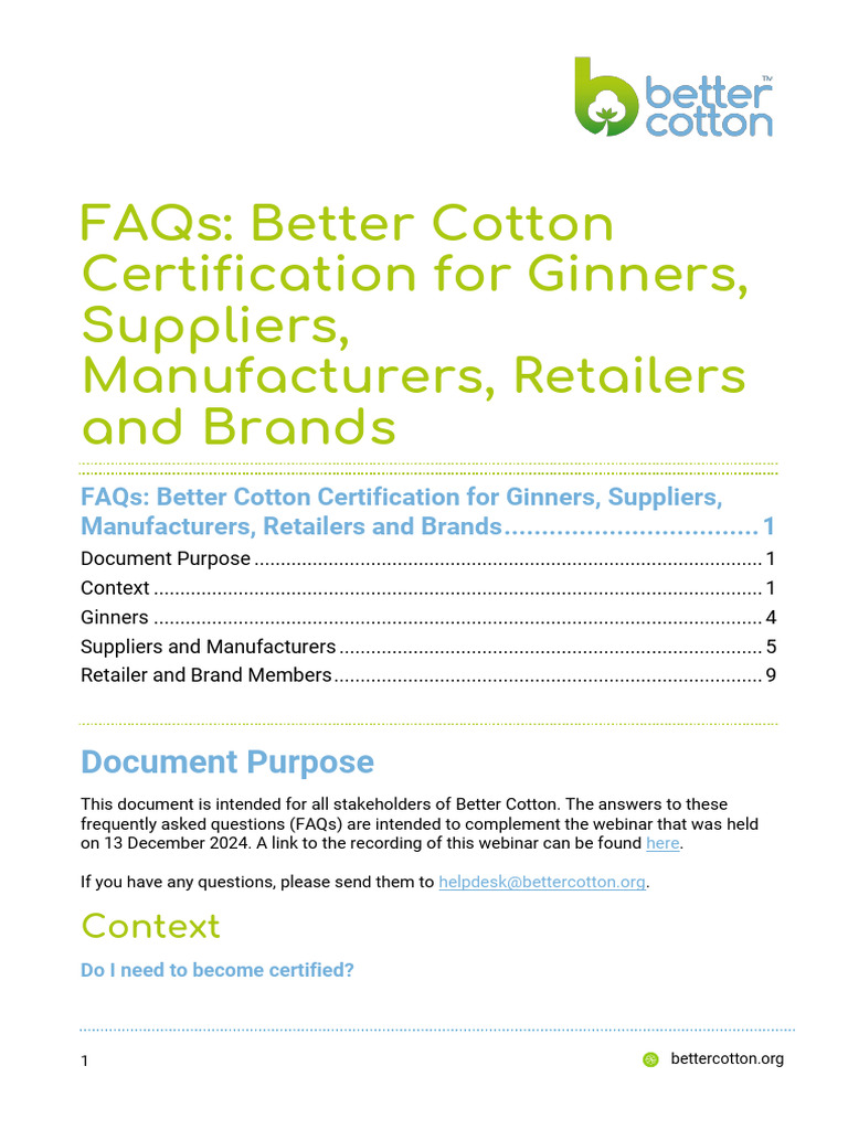 Better Cotton Certification Guidance | PDF | Supply Chain | Certification