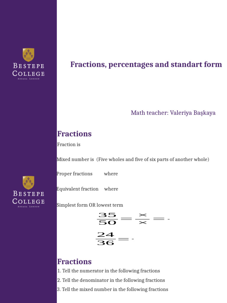 3 Igcse Fractions Percentages and Standart Form For Students | PDF ...