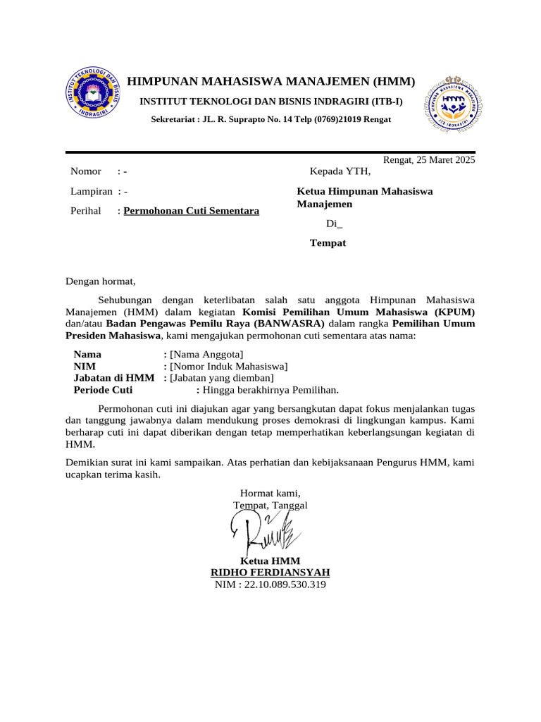 Template Surat Cuti | PDF