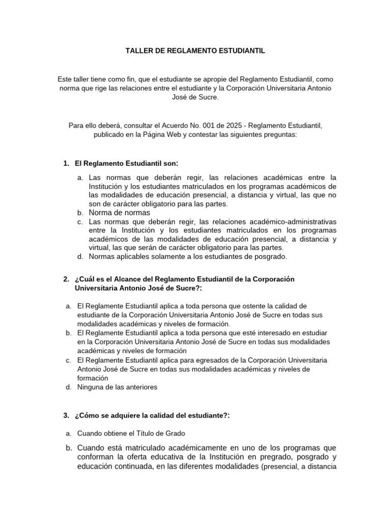 Taller Reglamento Estudiantil (1) cátedra | PDF | Titulo academico