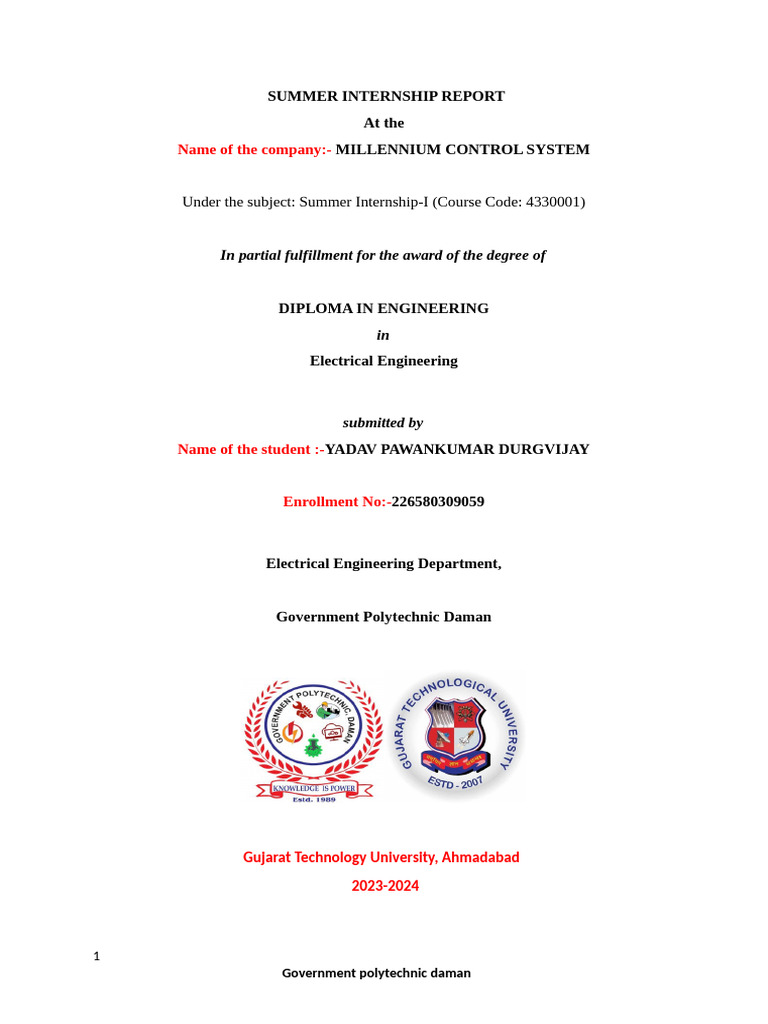 Pawan Yadav Internship Report | PDF | Programmable Logic Controller | Relay
