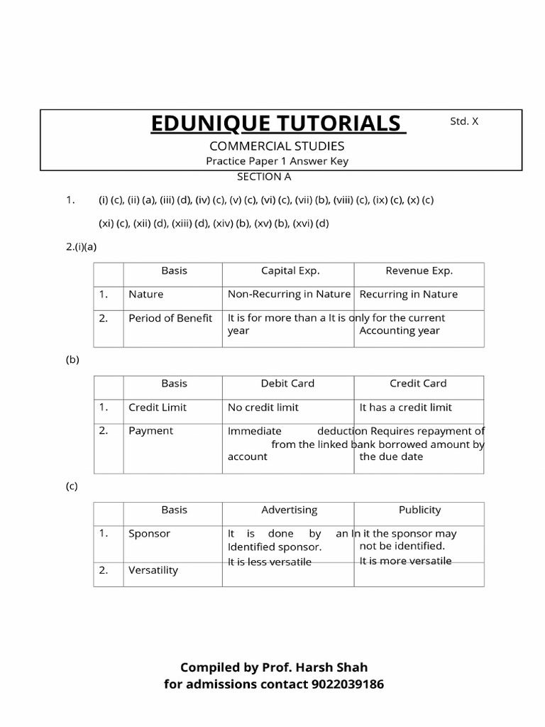 X CS Practice Paper 1 Answerkey.pdf | PDF