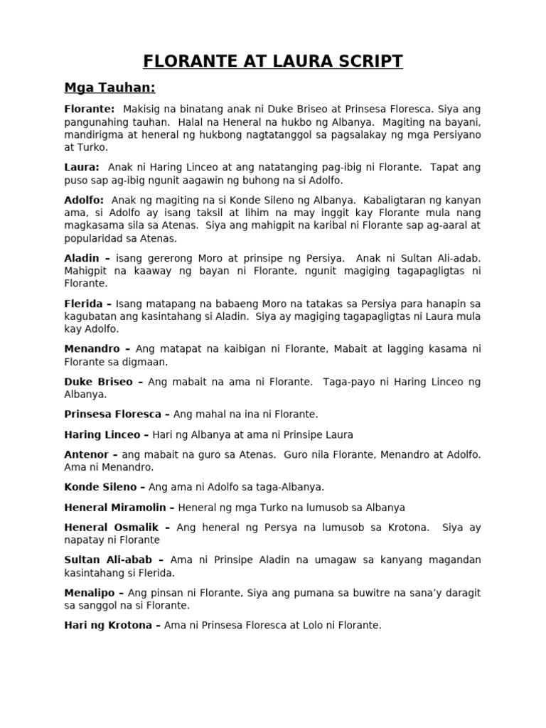 Florante at Laura Script | PDF