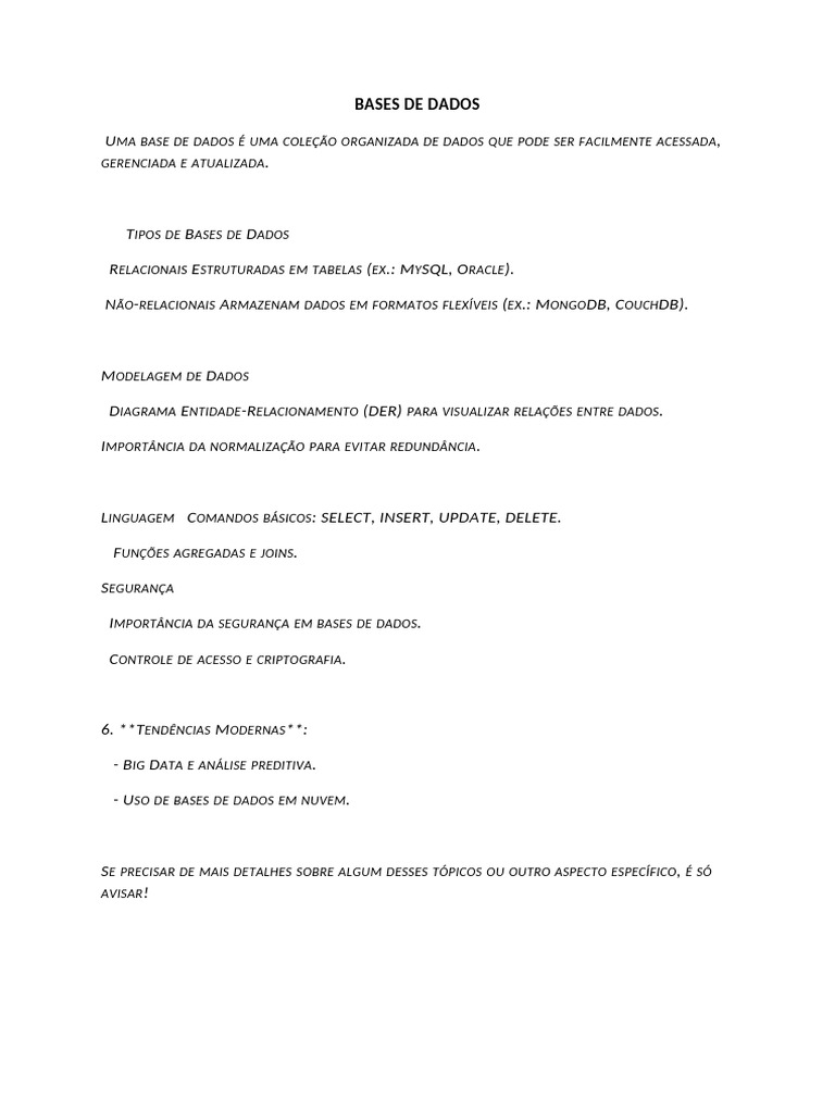 Tipos e Importância das Bases de Dados | PDF