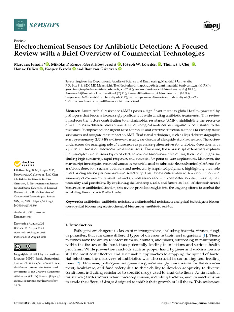 Sensors 24 05576 | PDF | Antimicrobial Resistance | Biosensor
