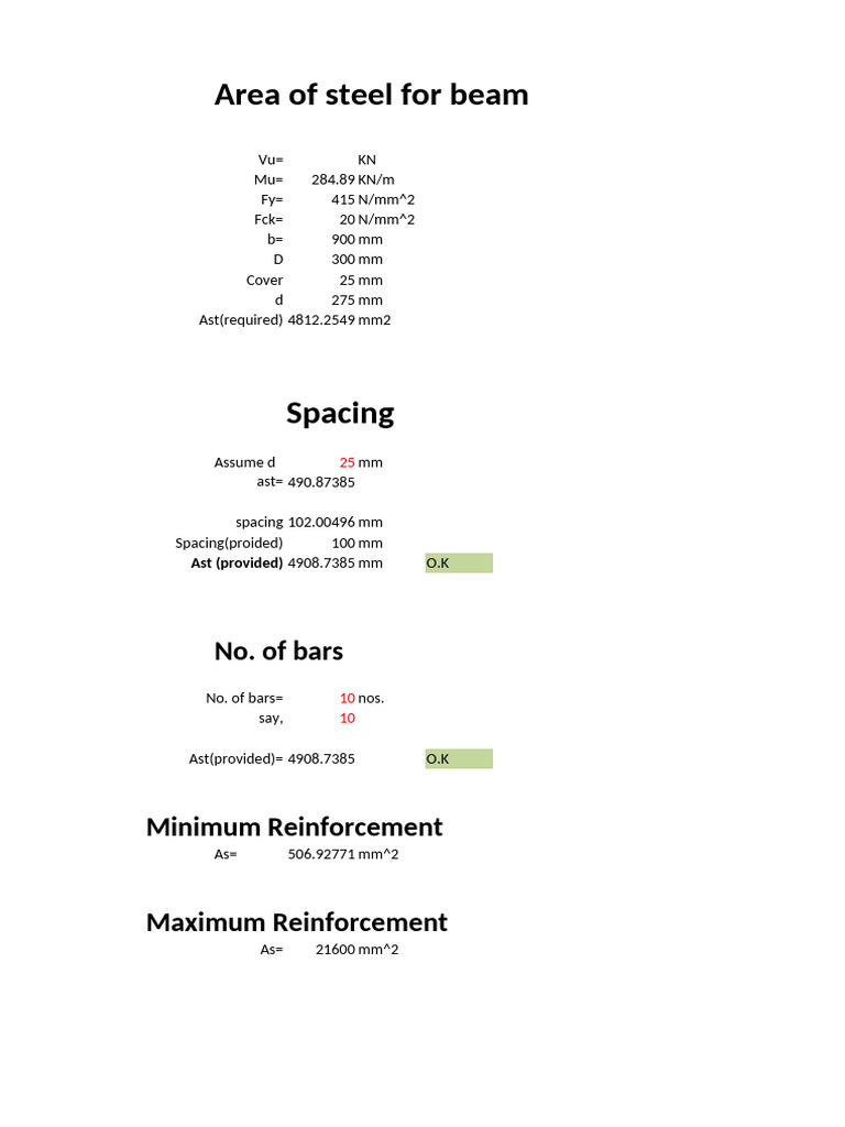 Steel Area Calculation for Beam | PDF