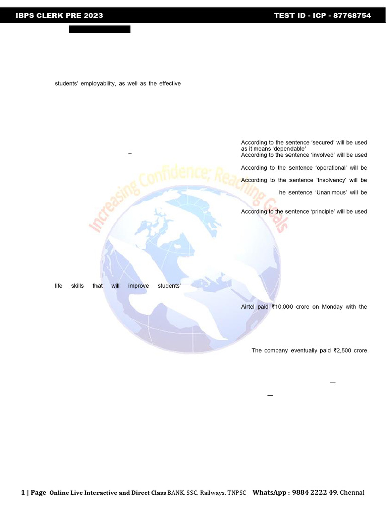 IBPS_CLERK_PRE_05(Eng_Sol) | PDF | Verb | Plural