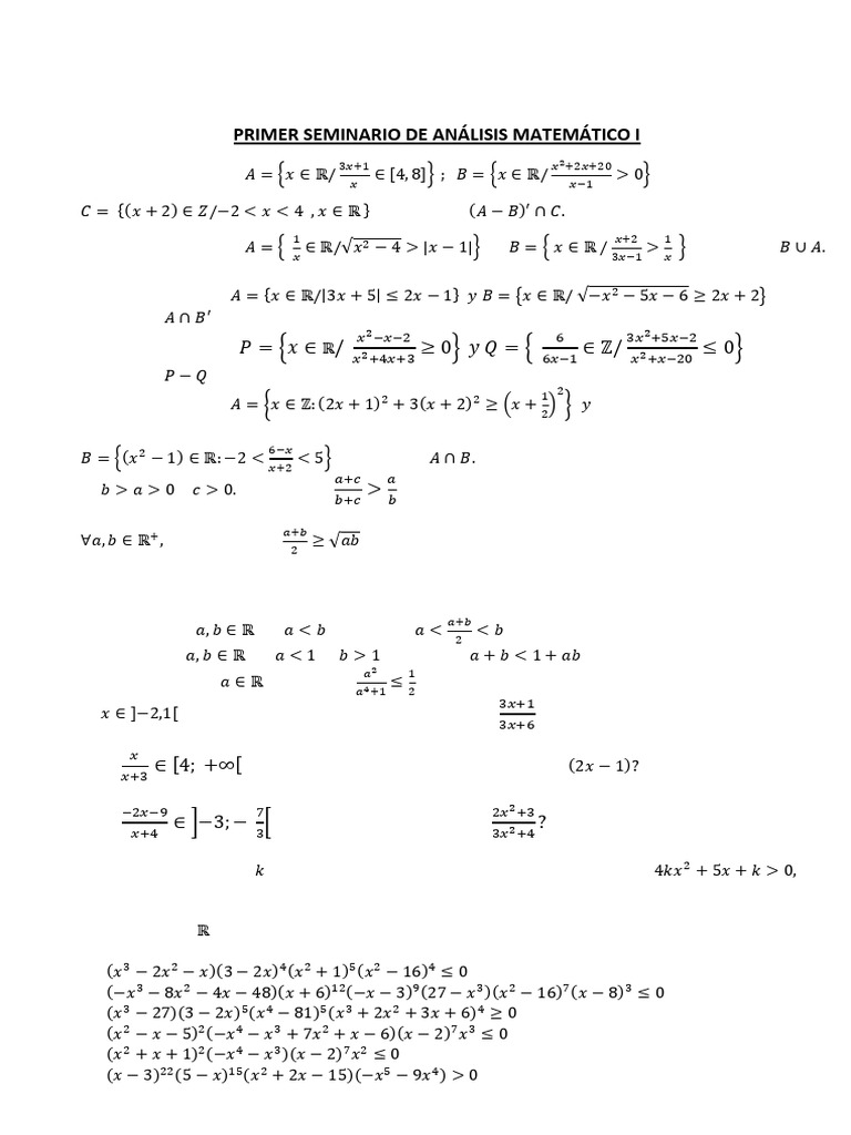 Primer Seminario de Analisis Matemático 1 - 2025-1 | PDF | Matemáticas | Análisis matemático