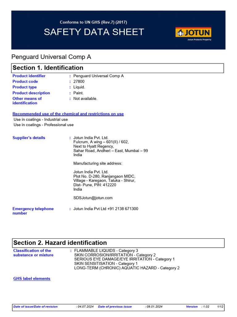 Penguard Universal Comp A Safety Data Sheet | PDF | Toxicity ...