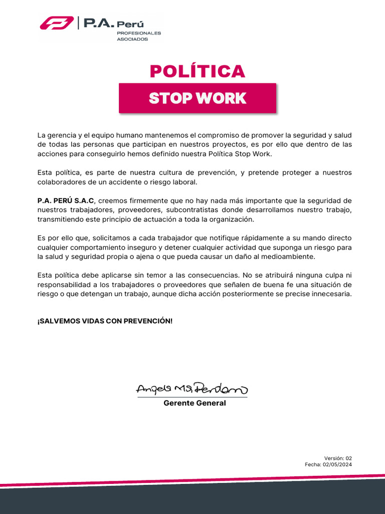 Política: Stop Work | PDF