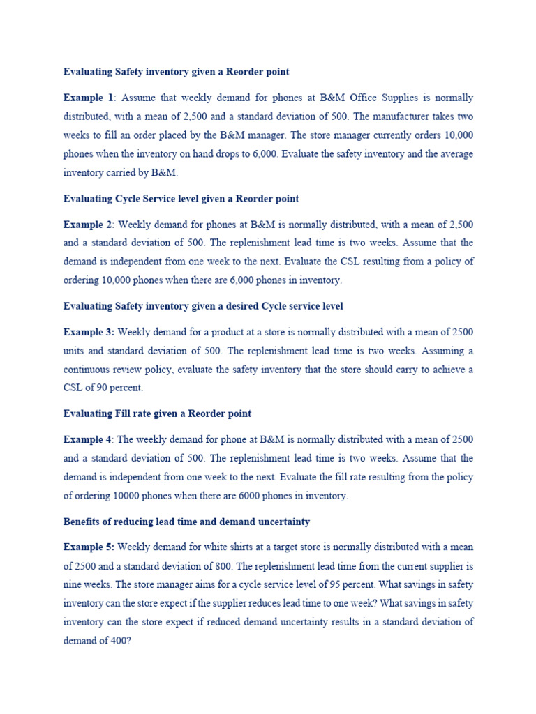 Handout For SCM - Safety Stock | PDF | Inventory | Standard Deviation