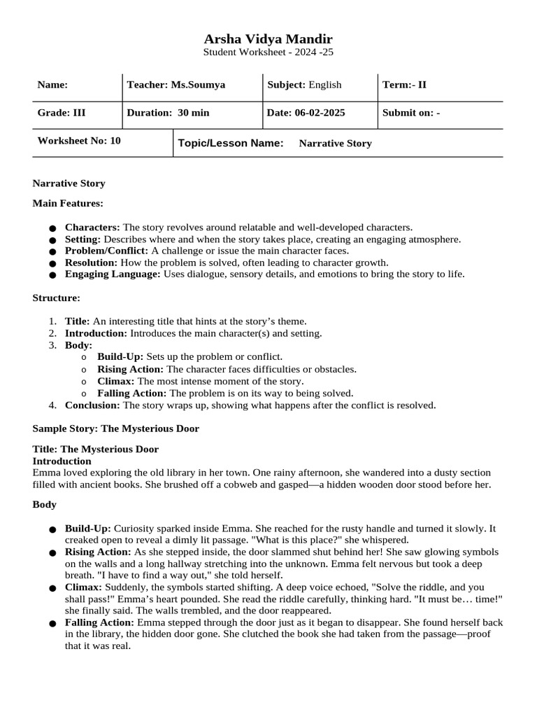 Grade 3 Narrative Story Worksheet | PDF