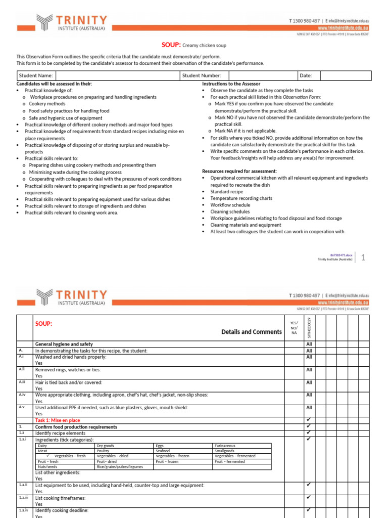 Observation Checklist Soup v1.0 | PDF | Cooking | Roasting